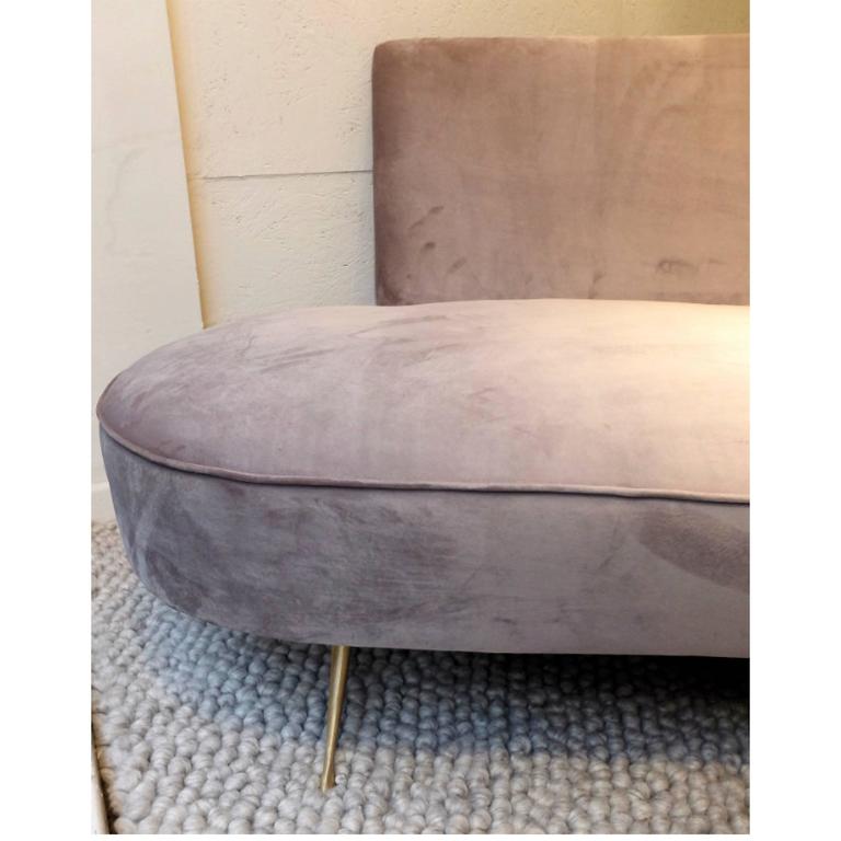 Italian Curved Sofa, New Upholstery and Small Typical Brass Legs at 1stDibs