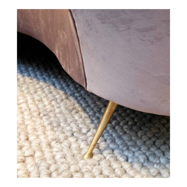 Italian Curved Sofa, New Upholstery and Small Typical Brass Legs at 1stDibs