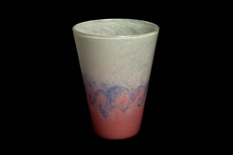 Beautiful Art Glass Vase with Purple Wave Pattern, Signed Vasart, 20th ...