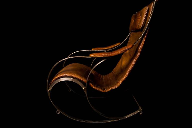 Original R.W Winfield Steel, Brass and Leather Rocker Third Quarter ...