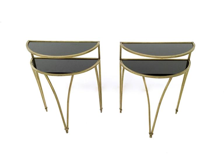 Pair of Brass and Opaline Glass Night Stands/Little Console Tables ...