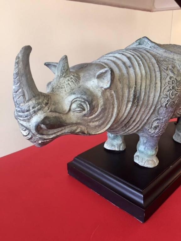 Bronze Rhino Lamp with Shade, 1970s For Sale at 1stDibs