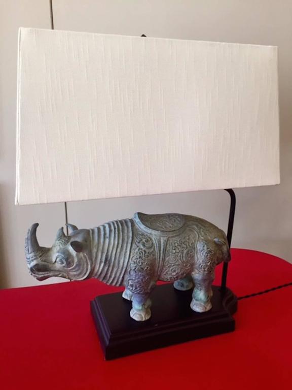 Bronze Rhino Lamp with Shade, 1970s For Sale at 1stDibs