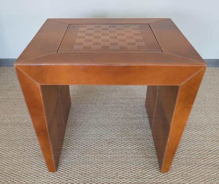 Chess/Backgammon/Checkers Game Table, 1970s Stitched Leather For Sale ...