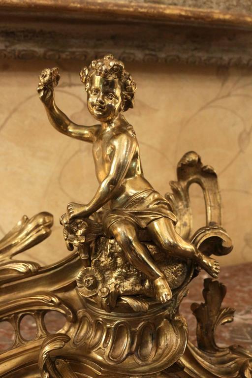 Pair of French Rococo Gilded Bronze Endiron with Putti, 19th Century at ...