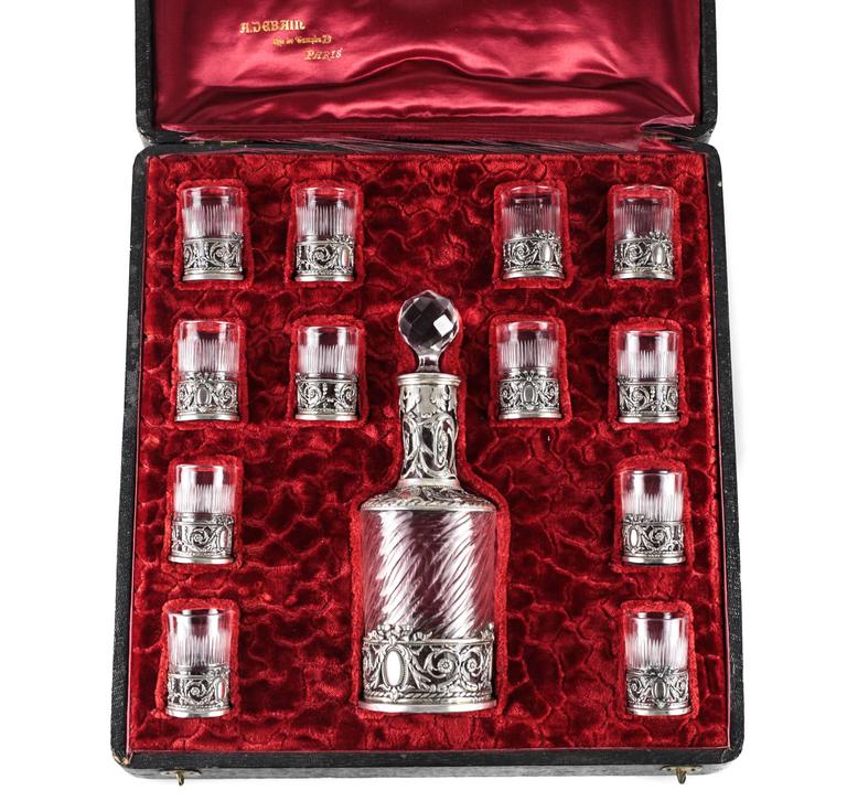 19th Century French Silver Mounted Cased Liquor Set by Alphonse Debain ...