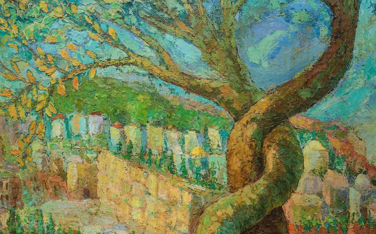 Large Post Expressionist Oil Painting "Oh Jerusalem" by Chaim Goldberg ...