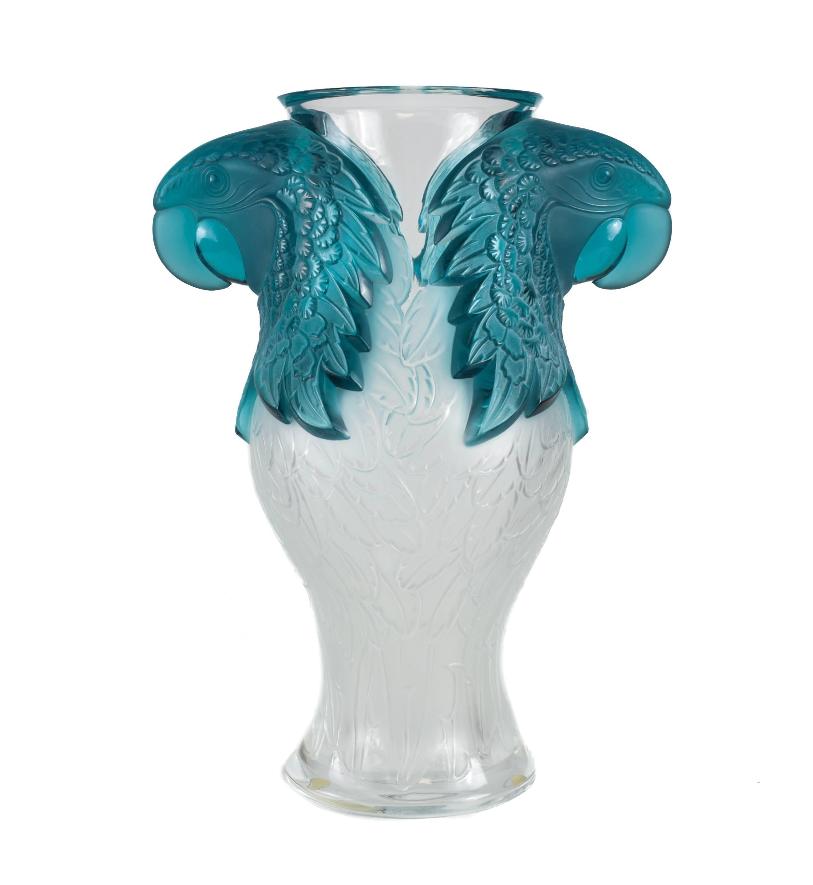 Limited Edition French Art Glass "Macaw" Vase by Lalique, France at 1stDibs
