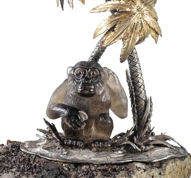 Sterling Silver and Carved Smoky Quartz Ape Sculpture by Gianmaria ...