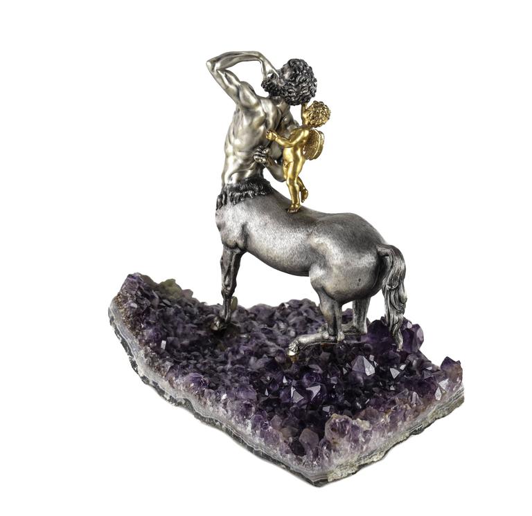 Italian Solid Silver Sculpture of a Centaur and Cherub by Luigi Cervone ...