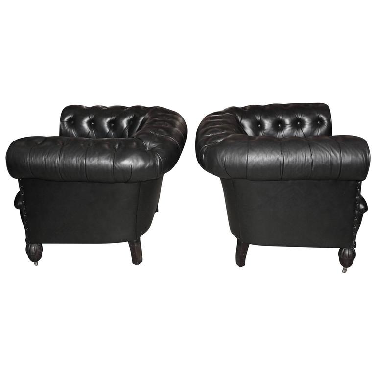 Pair of Chesterfield Leather Tufted Club Seats at 1stDibs
