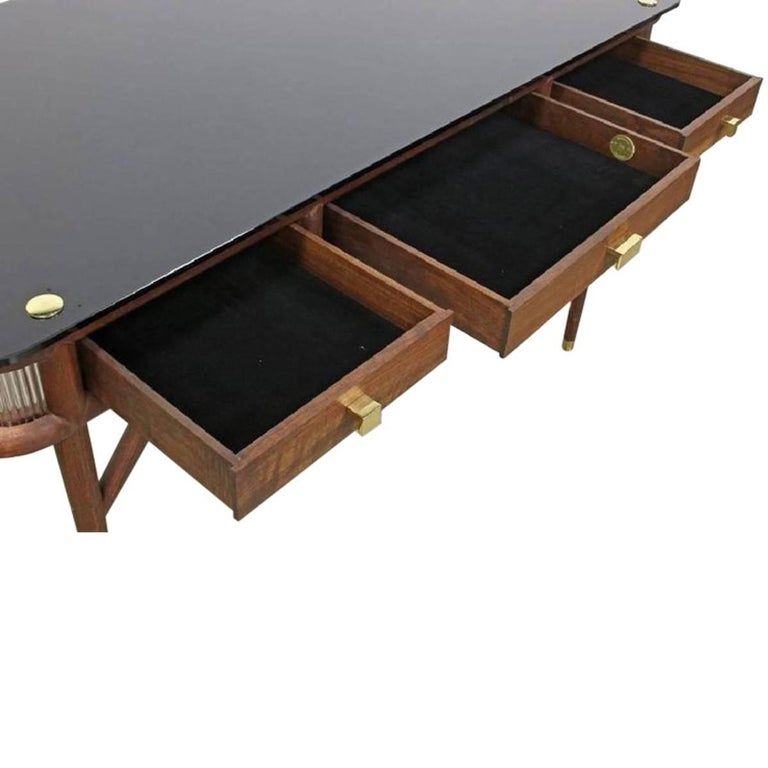 Westin Mitchell Parlor Walnut, Brass, and Glass Desk at 1stDibs