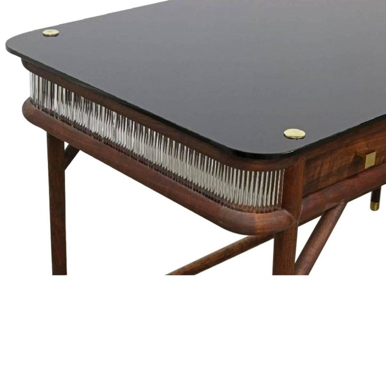 Westin Mitchell Parlor Walnut, Brass, and Glass Desk at 1stDibs