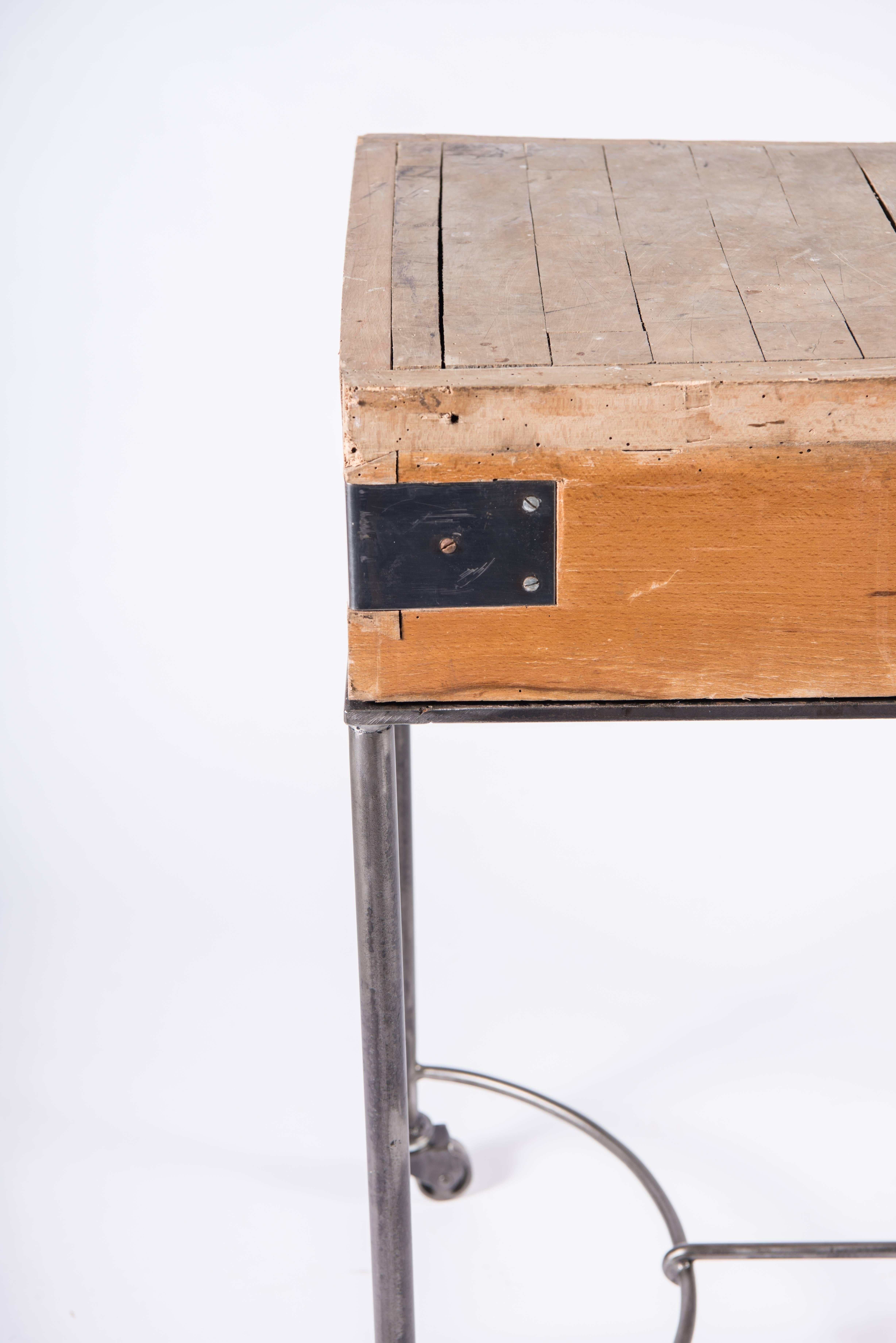Vintage Butcher Block on Custom Base with Casters at 1stDibs | butcher ...