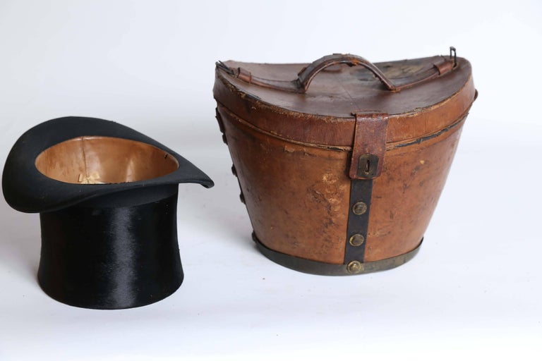 Victorian Leather Hat Box with Top Hat at 1stDibs