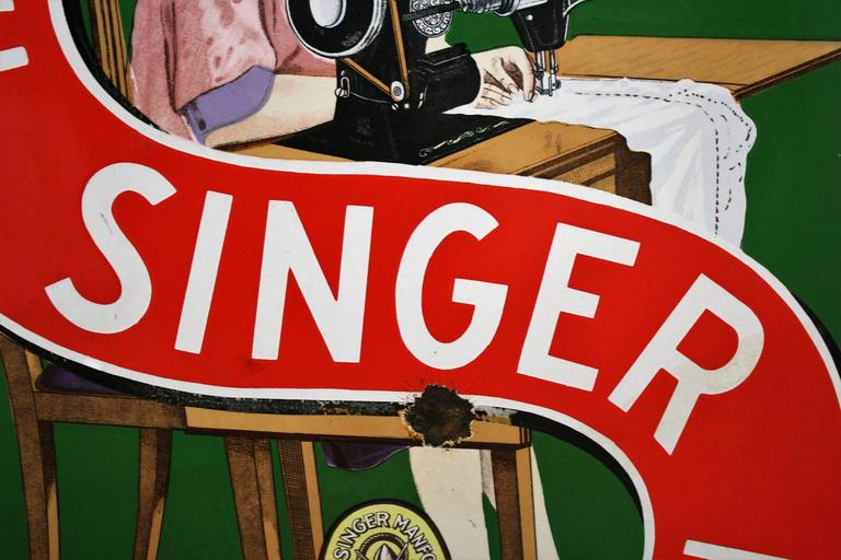 Enamel Sign Singer Sewing Machines, 1938 at 1stDibs