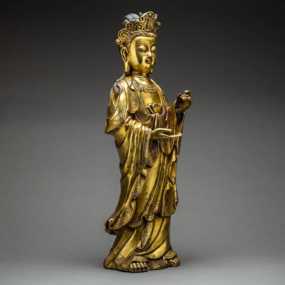 Qing Dynasty Guilded Guan Yin For Sale at 1stDibs