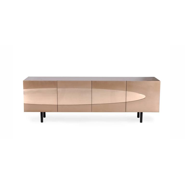 Ellipse Sideboard in Bronze with Turned Ebony Legs and Lacquer Interior ...