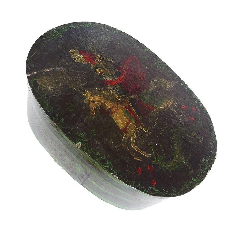 European 19th Century Painted Wooden Oval Box 'Saint George and the ...