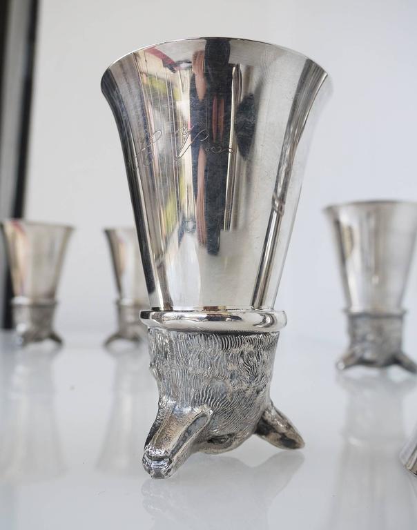 Set of Six Silver Plated Fox Head Stirrup Cups by Leonard at 1stDibs