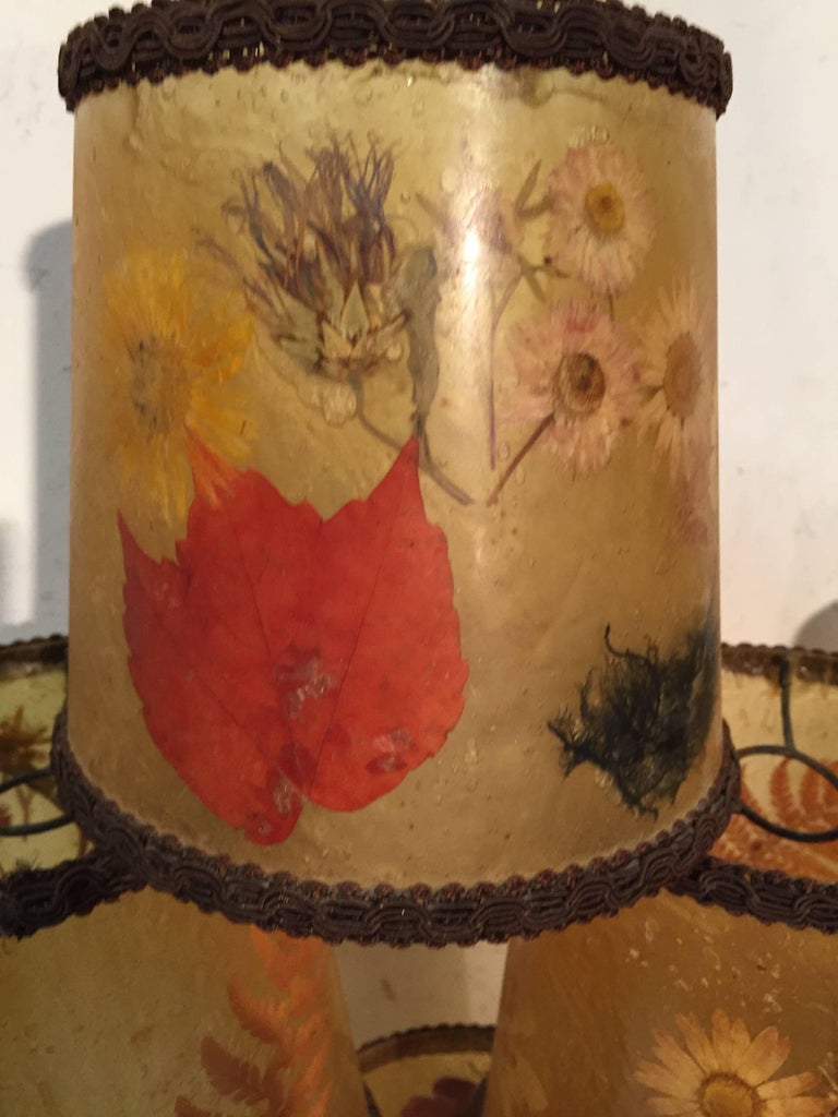 Rare Midcentury French 8 Chandelier Resin Lamp Shades Flower and Leafs ...