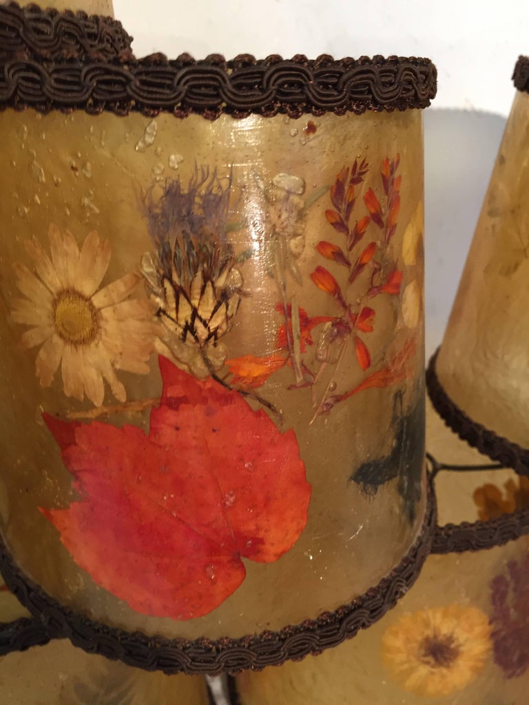 Rare Midcentury French 8 Chandelier Resin Lamp Shades Flower and Leafs ...