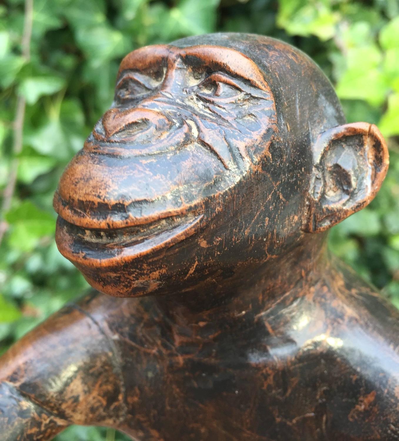Rare and Decorative Carved Chimp, Monkey Wooden Table or Desk Lamp ...