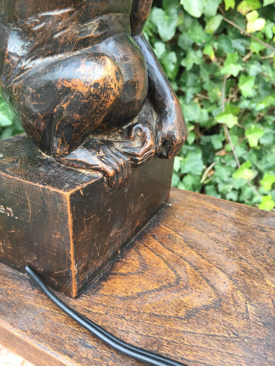 Rare and Decorative Carved Chimp, Monkey Wooden Table or Desk Lamp ...