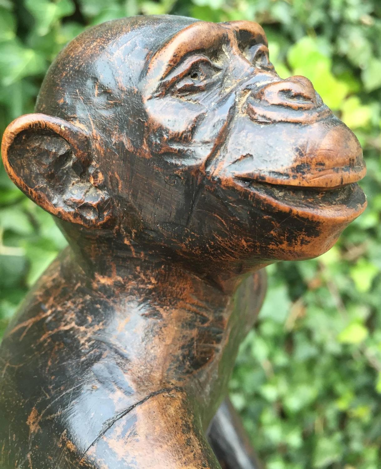 Rare and Decorative Carved Chimp, Monkey Wooden Table or Desk Lamp ...