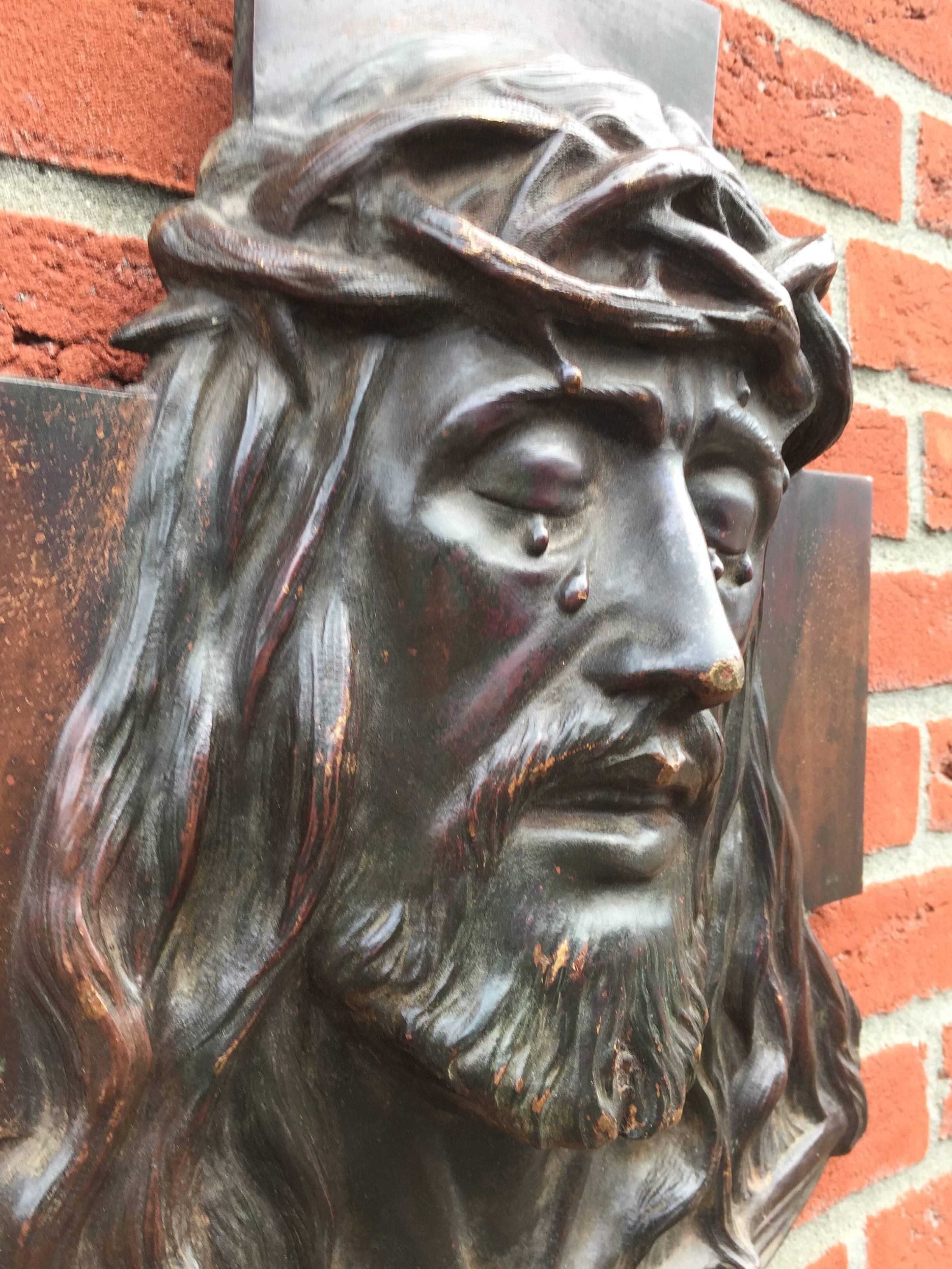 Early 1900 Art Deco Religious Bronze Wall Plaque in Relief Suffering of ...