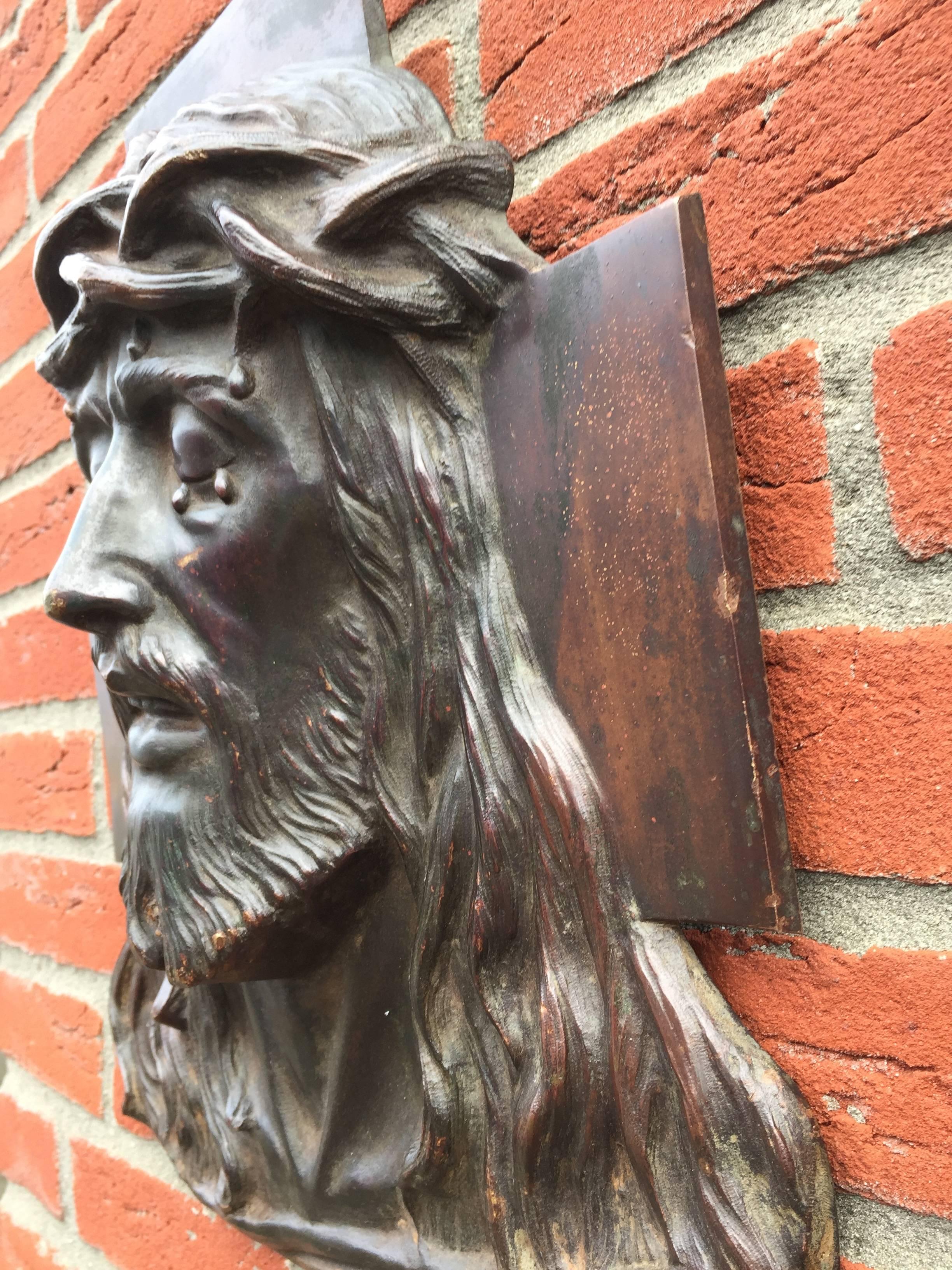 Early 1900 Art Deco Religious Bronze Wall Plaque in Relief Suffering of ...