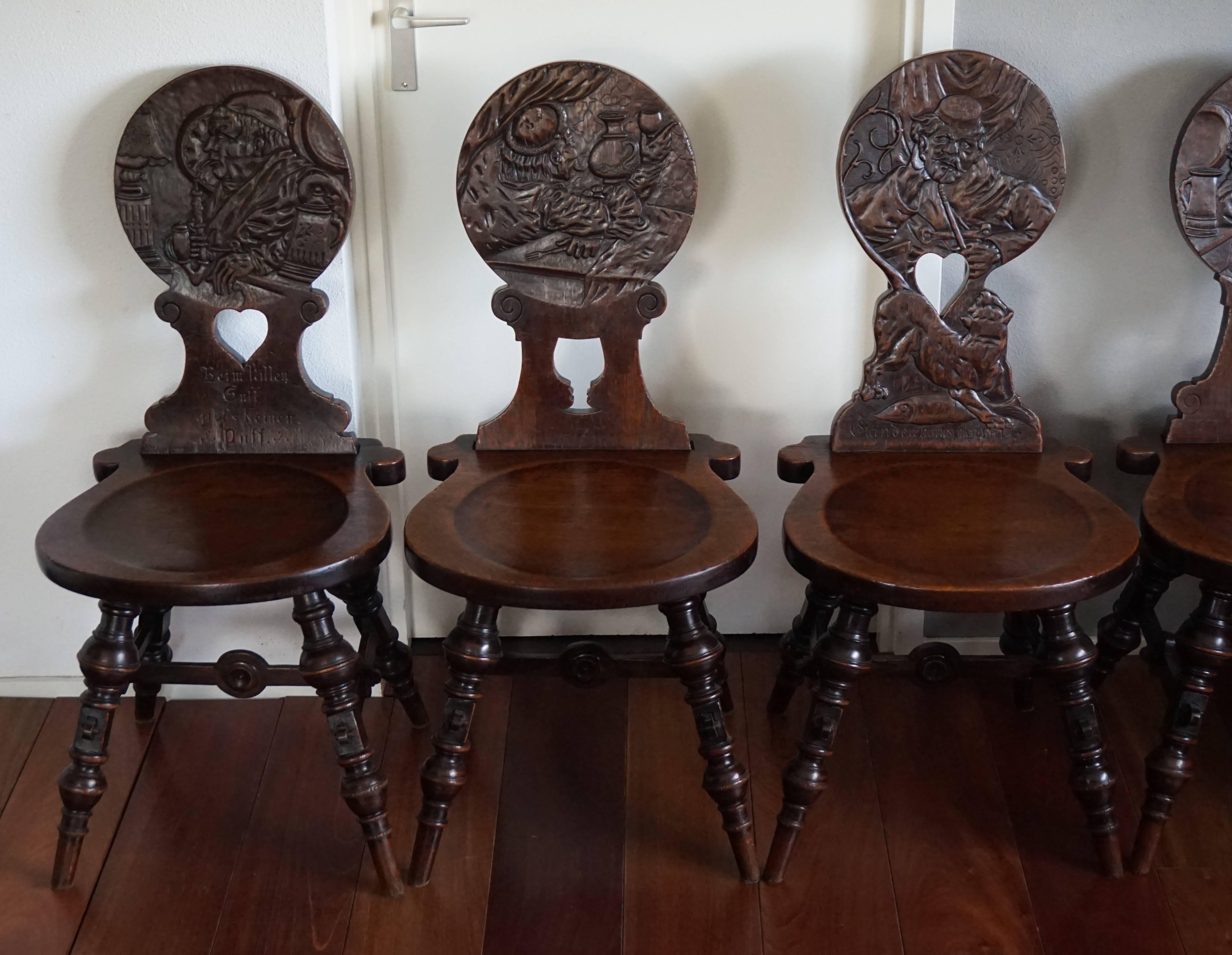 Six Antique and Hand-Carved German Tavern / Drinking Chairs with ...