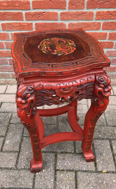 Antique Japanese Carved Wood Red Lacquered Vase or Plant Pedestal Stand ...