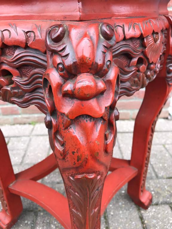 Antique Japanese Carved Wood Red Lacquered Vase or Plant Pedestal Stand ...