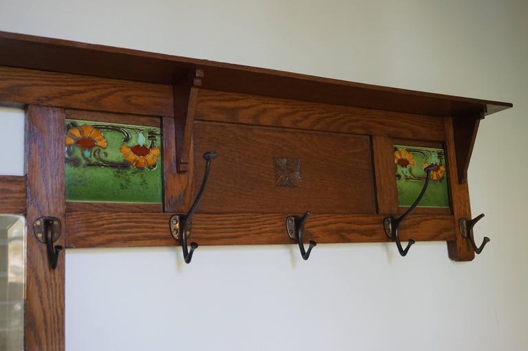 Unique Supersized Arts and Crafts Wall Coat Rack with Majolica Glazed ...