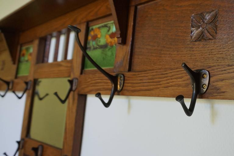Unique Supersized Arts and Crafts Wall Coat Rack with Majolica Glazed ...
