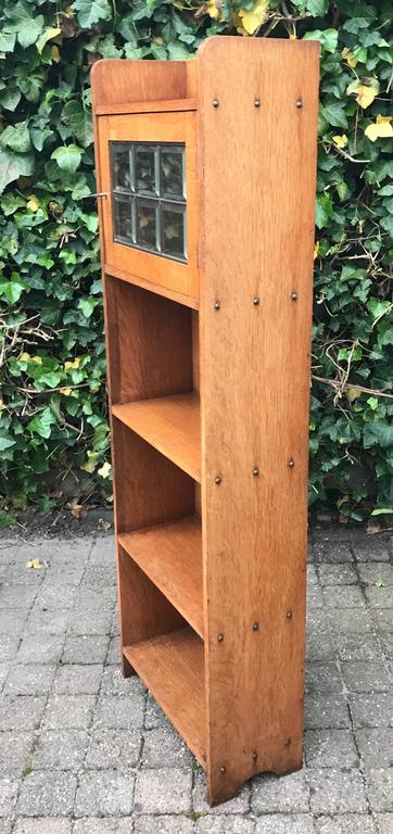 Practical Size Solid Oak Arts and Crafts Antique Bookcase with Beveled Glass For Sale at 1stdibs