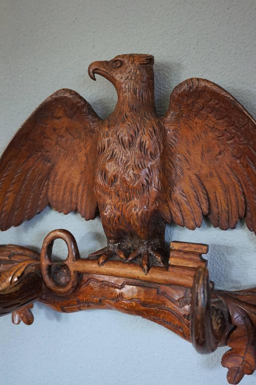 Antique Hand-Carved Small Black Forest Coat or Key Rack with Eagle ...