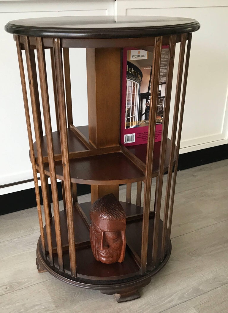 Vintage Cylindrical Shape Wooden Revolving Bookcase Table Stand, Inlaid ...