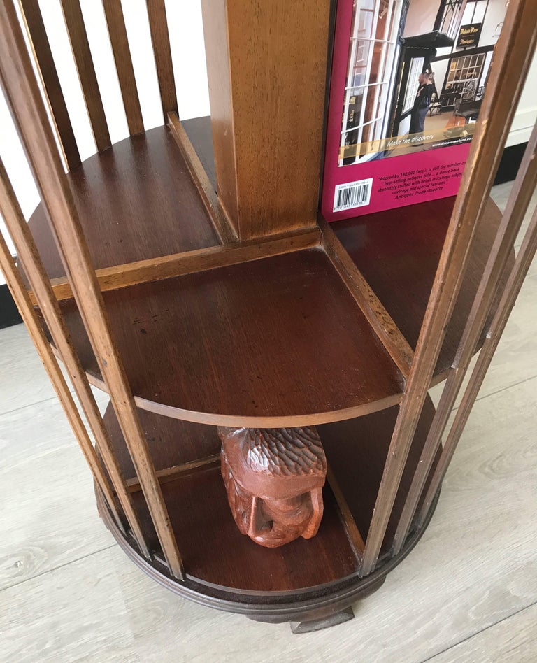Vintage Cylindrical Shape Wooden Revolving Bookcase Table Stand, Inlaid ...