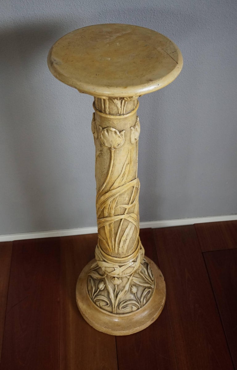 Art Nouveau One-Piece Plaster Plant Stand with Flower Decor and ...