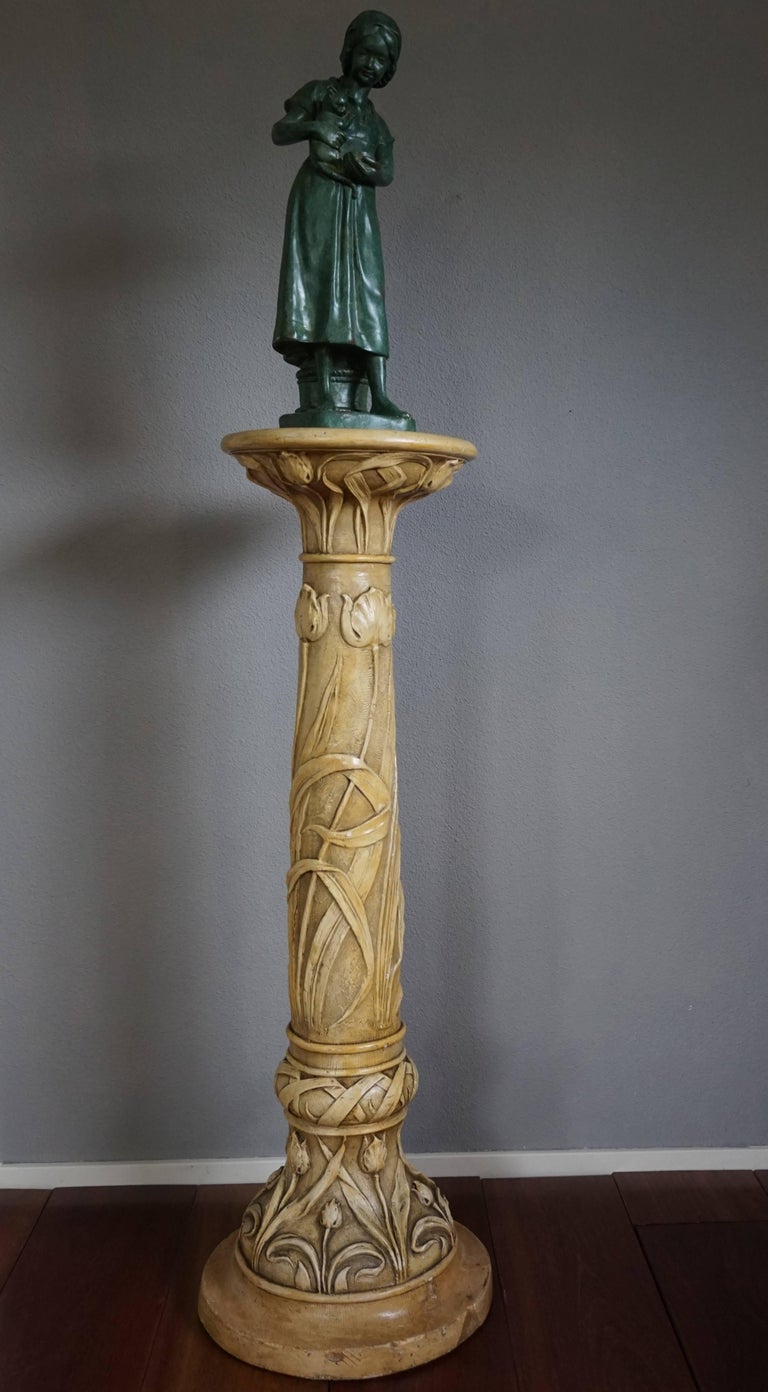 Art Nouveau One-Piece Plaster Plant Stand with Flower Decor and ...