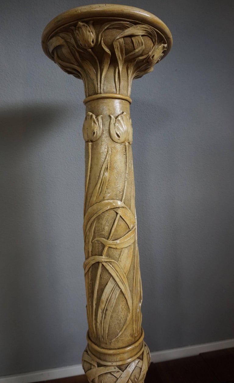 Art Nouveau One-Piece Plaster Plant Stand with Flower Decor and ...