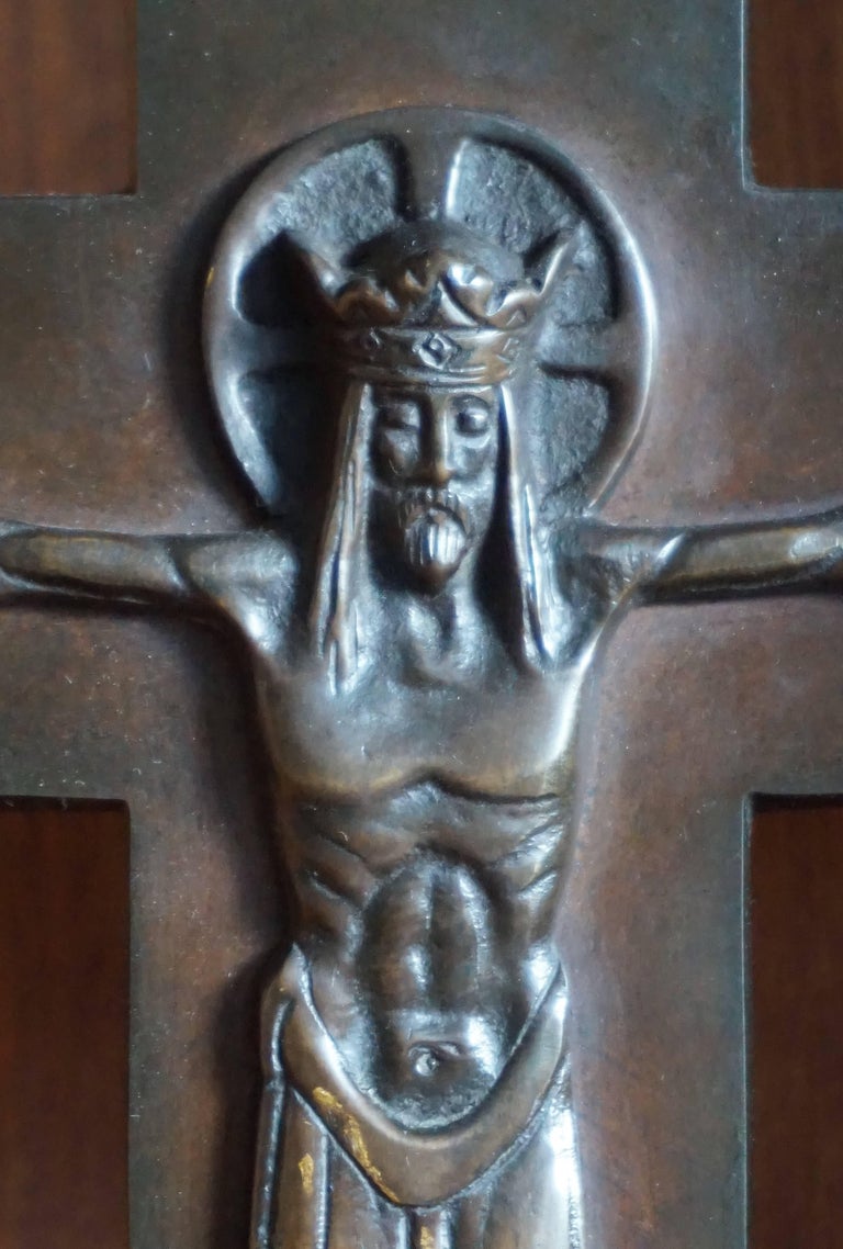 Rare Early 20th Century Art Deco Era, Bronze Crucifix with a Crowned ...