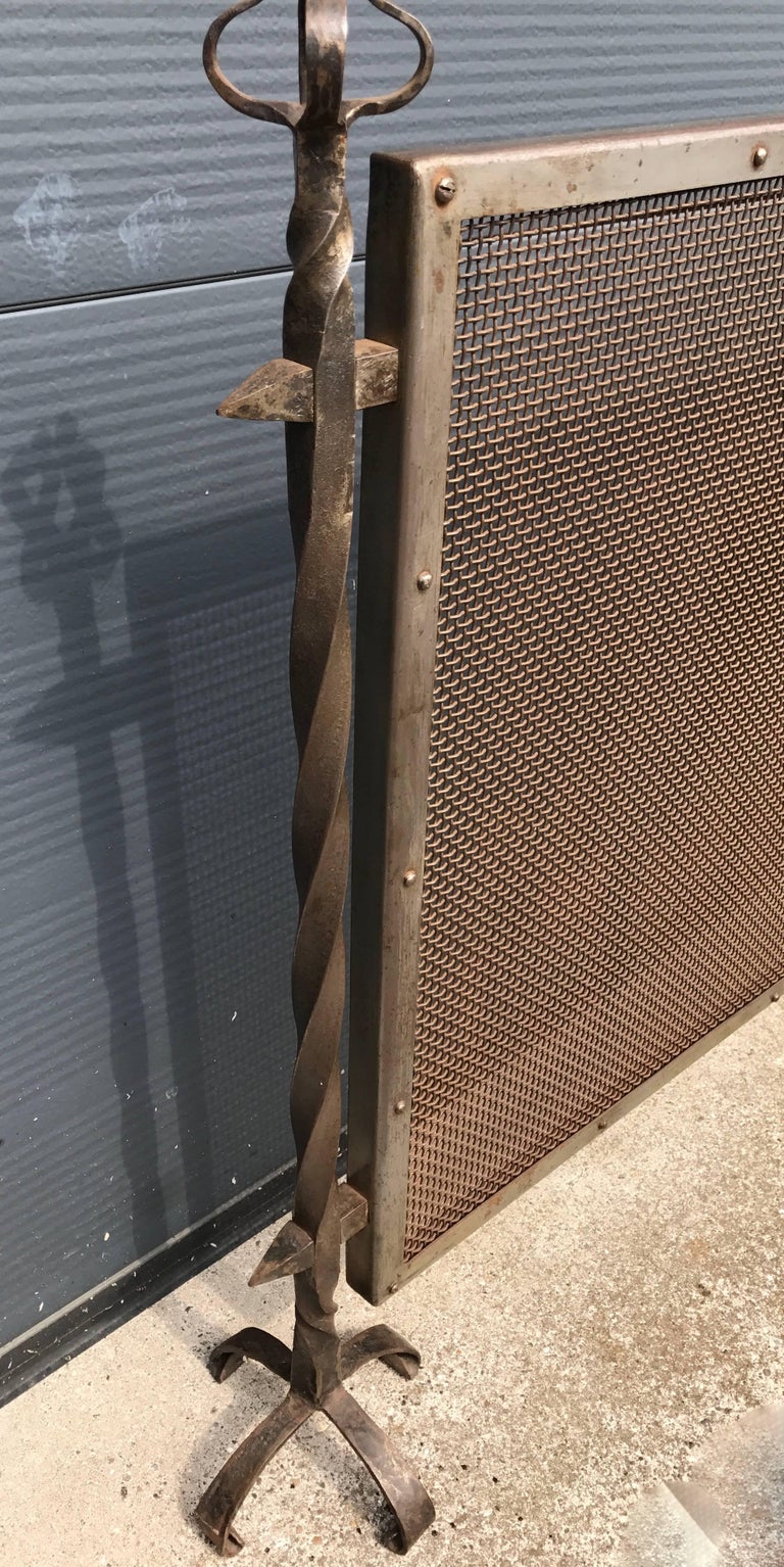 Unique Arts and Crafts Wrought Iron and Metal Firescreen with Cast Iron ...