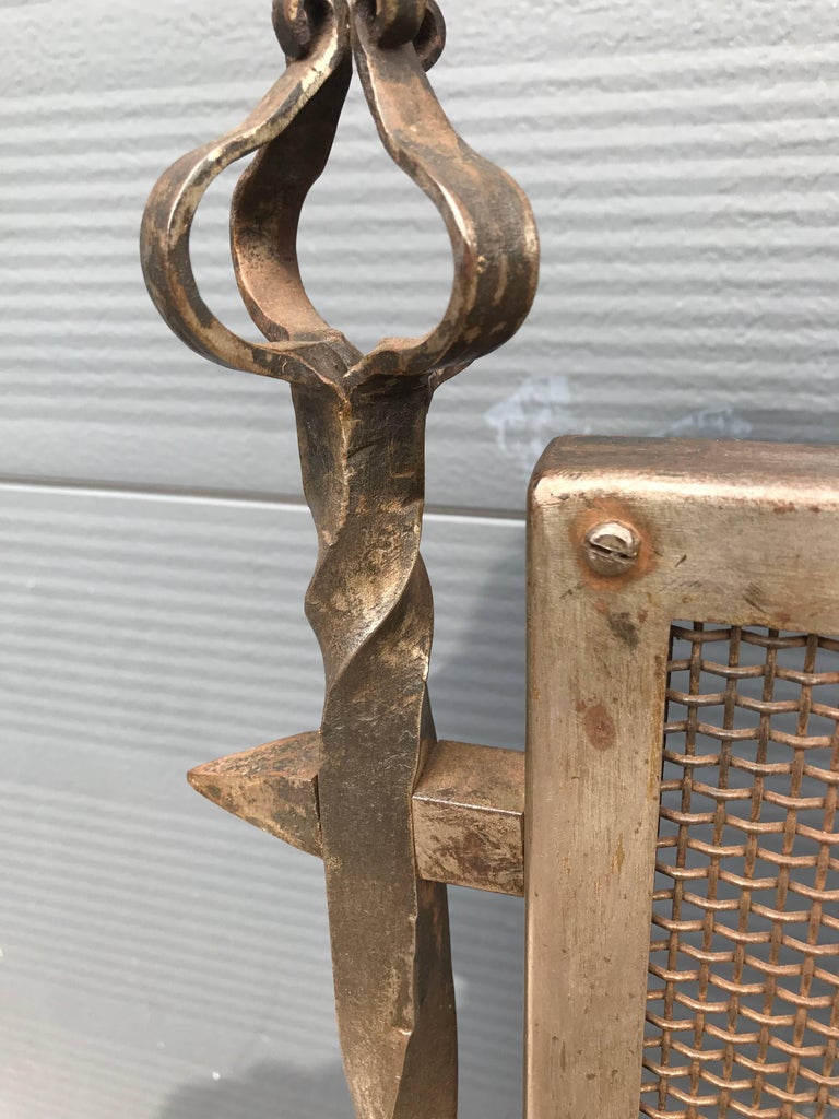 Unique Arts and Crafts Wrought Iron and Metal Firescreen with Cast Iron ...