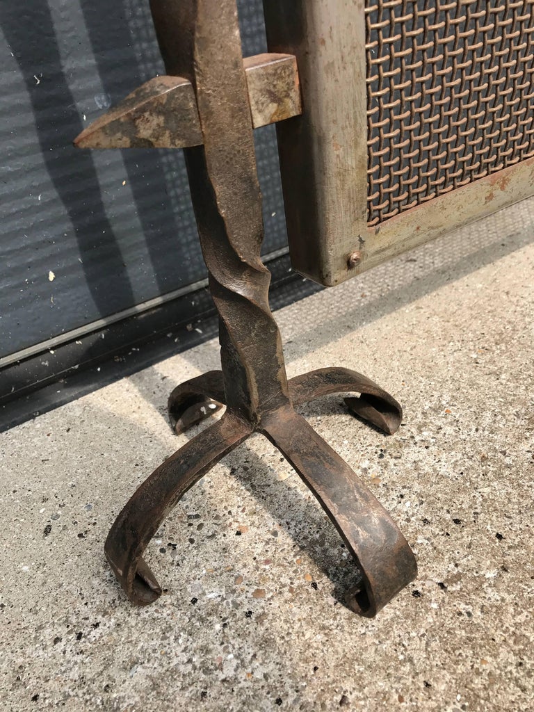 Unique Arts and Crafts Wrought Iron and Metal Firescreen with Cast Iron ...