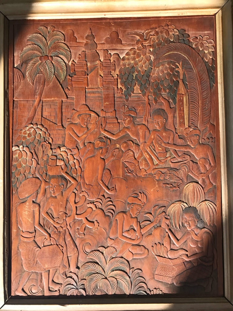 Balinese, Batuan Hand Carved Cockfight Painting Sculpture by Ida Bagus ...