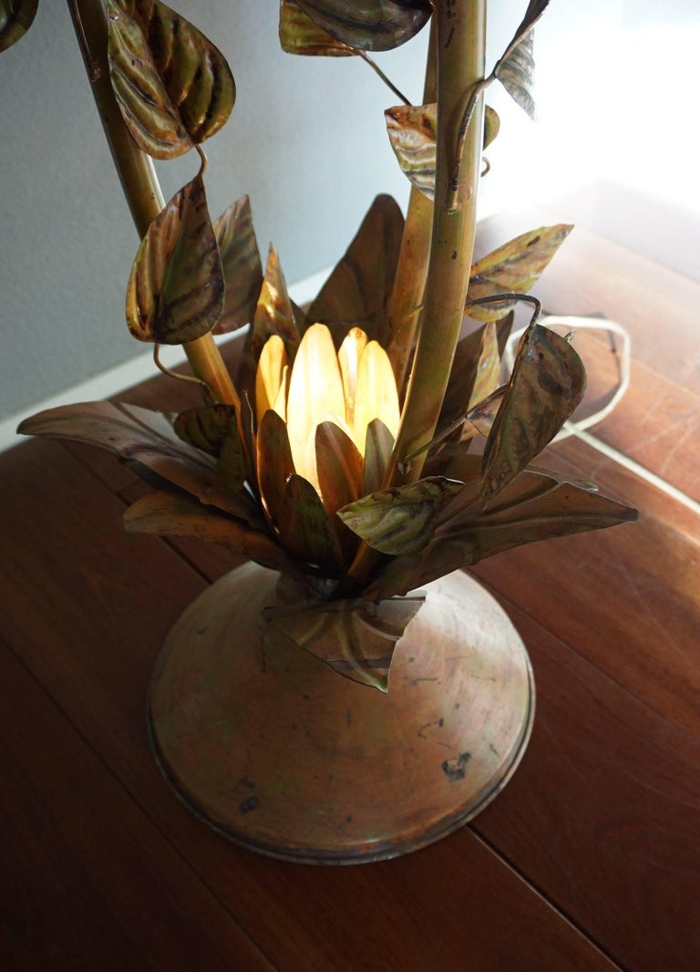 Midcentury Hand-Painted Metal Flower Floor Lamp with Glass Flower ...