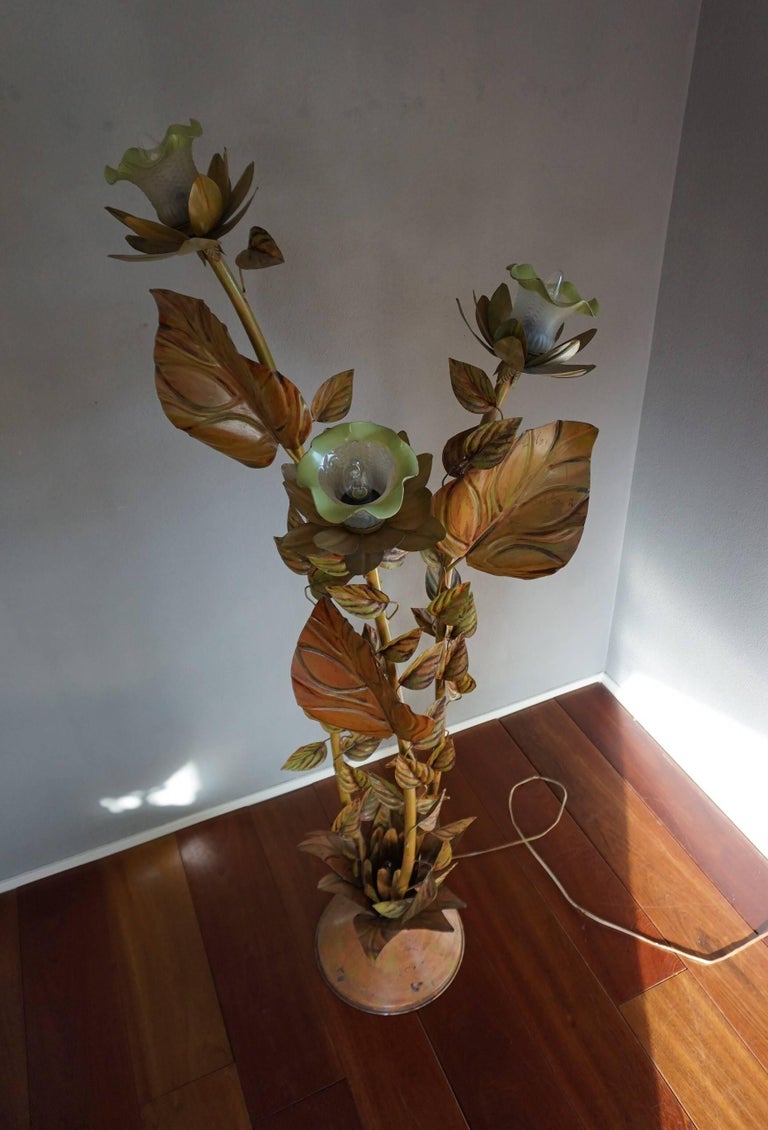Midcentury Hand-Painted Metal Flower Floor Lamp with Glass Flower ...